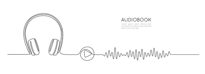 One continuous line drawing of audiobook concept Vector Image