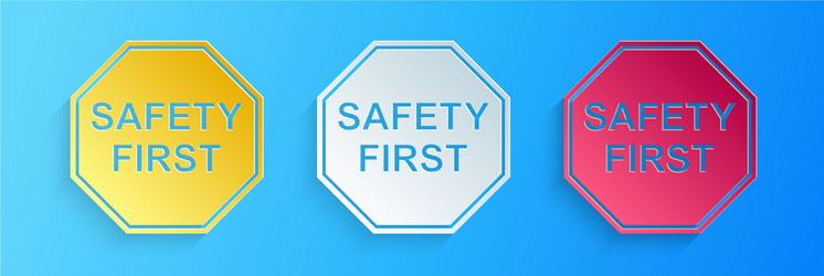 Paper cut safety first octagonal shape icon Vector Image
