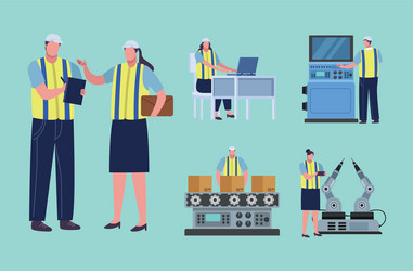 Six production workers Royalty Free Vector Image