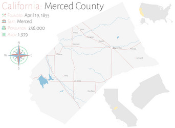 Map of merced county in california usa arranged Vector Image