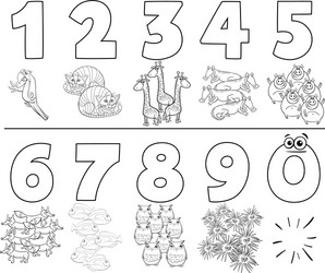 Cartoon numbers collection coloring book Vector Image