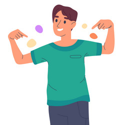 Funny boy pointing at something with extending Vector Image