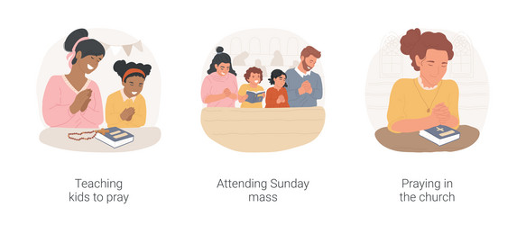 Praying in the church isolated cartoon Royalty Free Vector