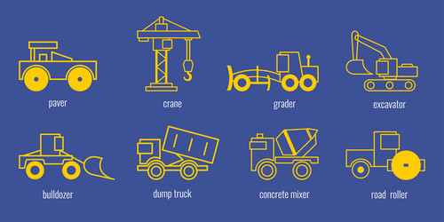 8 icons of road construction vehicles Royalty Free Vector