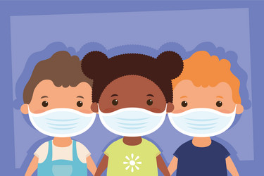 Little kids using face masks characters Royalty Free Vector