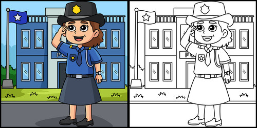 Policeman coloring page colored Royalty Free Vector Image