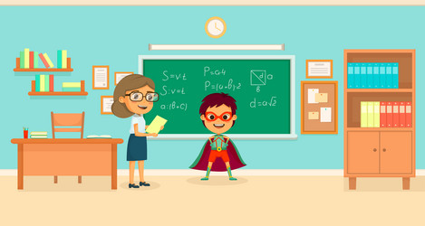 Superhero kids fly to school Royalty Free Vector Image