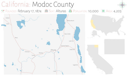 Map of modoc county in california usa Royalty Free Vector