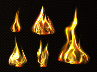Realistic flame fire transparent icon set Vector Image