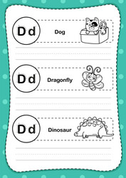 Alphabet letter d-dinosaur exercise with cartoon Vector Image