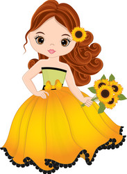 Beautiful girl holding bouquet of sunflowers Vector Image