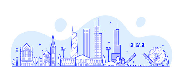 Chicago skyline city architecture drawn Royalty Free Vector