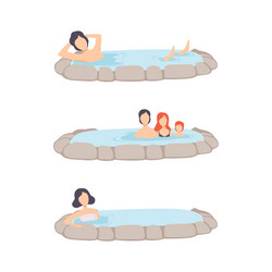 People characters enjoying outdoor thermal spring Vector Image