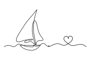 Abstract boat with heart as line drawing on white Vector Image
