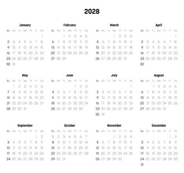 2028 Calendar Simple Vector Images (over 170)