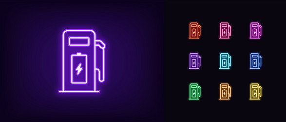 Outline neon electric charging point icon set Vector Image