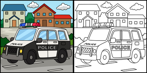 Police escorting criminal into car coloring page Vector Image