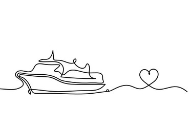 Abstract boat with heart as line drawing on white Vector Image