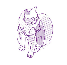 Fat and lazy cat line art linear drawing Vector Image