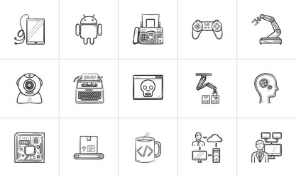 Technology and machines hand drawn outline doodle Vector Image