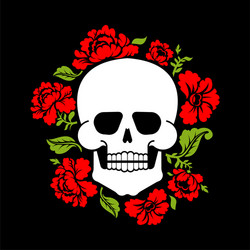 Skull and flowers skeleton head roses death Vector Image