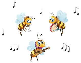 Bee music band playing in nature Royalty Free Vector Image
