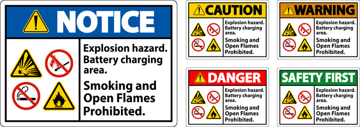 Notice sign explosion hazard battery charging Vector Image
