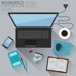 Office workspace computer top view flat design Vector Image
