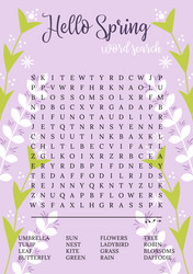 Spring word search puzzle with rainbow Royalty Free Vector