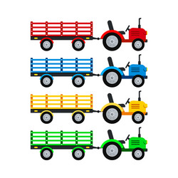 Farm tractor and open trailer set isolated Vector Image