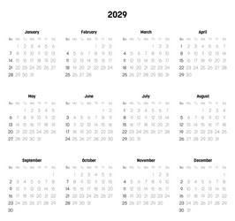 Calendar 2029 Vector Images (over 110)