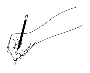 Hand holding ball pen line art isolated Royalty Free Vector