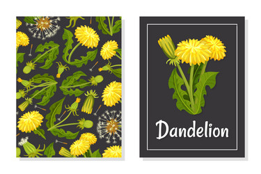Dandelion tags design with flowering plant Vector Image