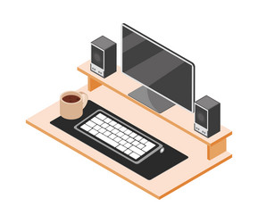 Computer desktop with printer Royalty Free Vector Image