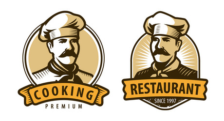 Funny chef restaurant or cafe logo Royalty Free Vector Image
