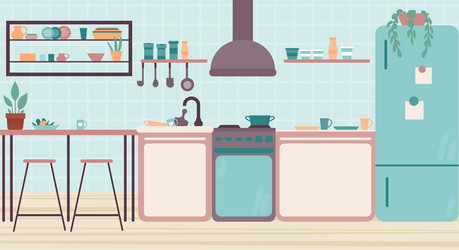 Kitchen room cartoon interior Royalty Free Vector Image