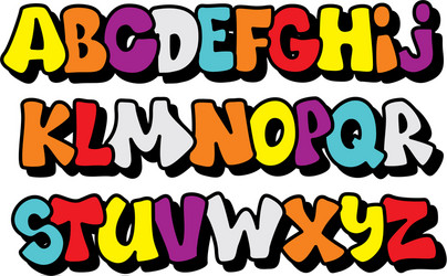 Bright cartoon comic graffiti font alphabet Vector Image