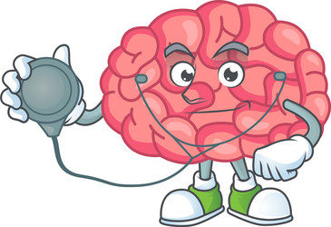 Human brain in doctor cartoon character with tools