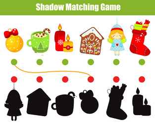 Shadow matching game christmas winter holidays Vector Image