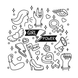 Girl power doodle hand drawn design Royalty Free Vector