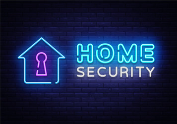 Home security neon sign design template Royalty Free Vector