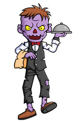Spooky zombie chef holding birthday cake cartoon Vector Image