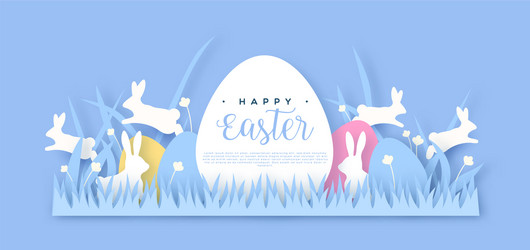 Happy easter papercut spring rabbit web template Vector Image