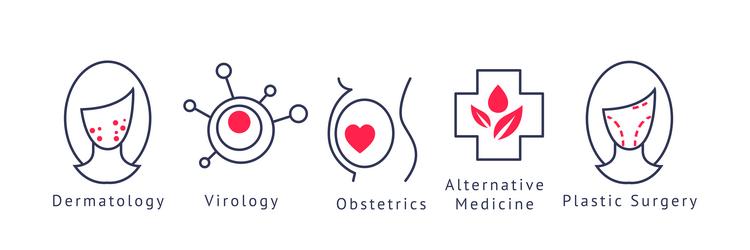 Different hospital department flat icons with name