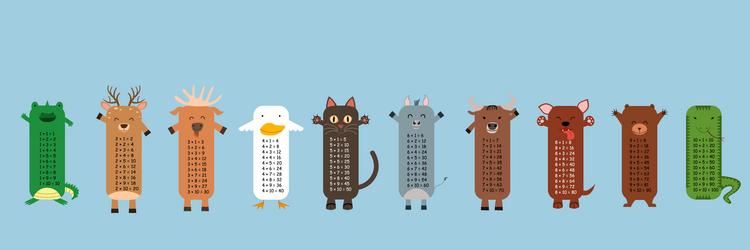 Multiplication table with square animals printed Vector Image