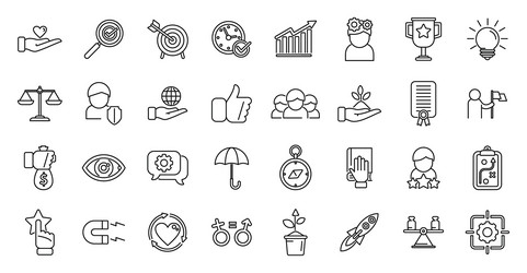 Core values icons set simple client Royalty Free Vector