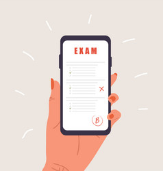 Female hand holding answer sheet after exam Vector Image