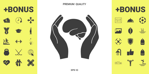 Hands holding brain - protection symbol Royalty Free Vector