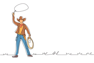 Single continuous line drawing cowboy on horse Vector Image