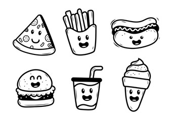 Set of fast foods with hand drawn style Royalty Free Vector